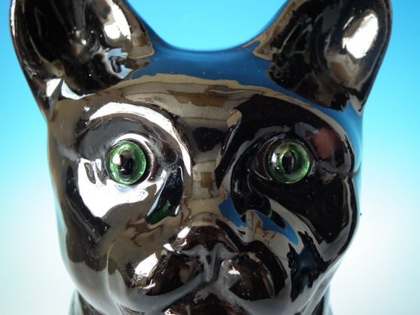 Pair Staffordshire Pottery cats, Jackfield black with glass eyes